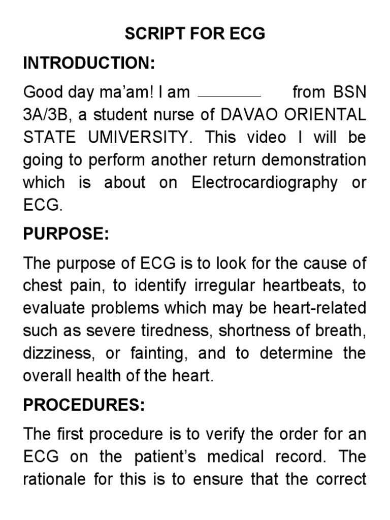Script For Ecg | PDF | Electrocardiography | Personal Protective Equipment