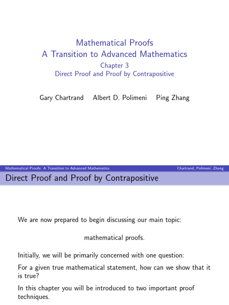 Mathematical Proofs A Transition To Advanced Mathematics: Direct Proof and Proof by ...