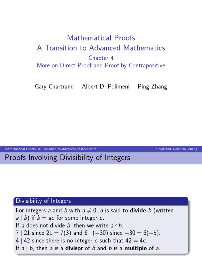 Mathematical Proofs A Transition To Advanced Mathematics: More On Direct Proof and Proof by ...