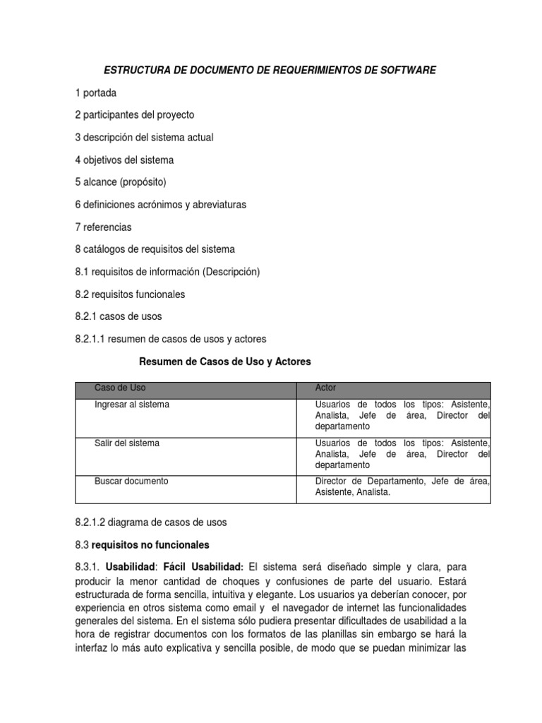 Estructura de Documento de Requerimientos de Software | PDF ...