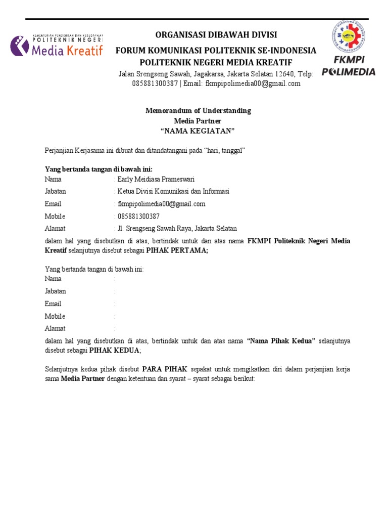 MoU Media Partner FKMPI PoliMedia | PDF