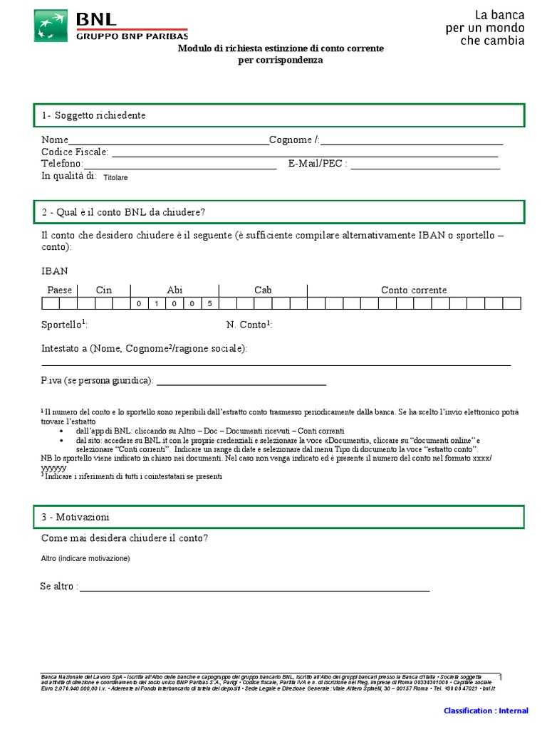 Modulo Richiesta BNL | PDF