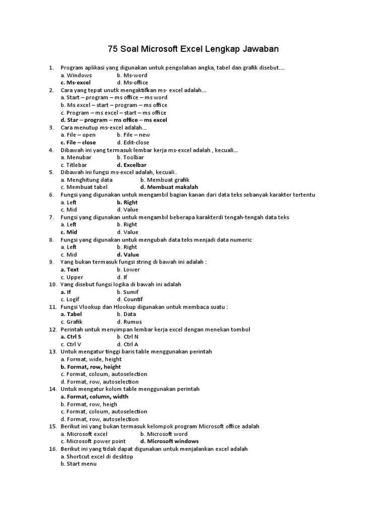 40 Soal Microsoft Excel Lengkap Jawaban | PDF