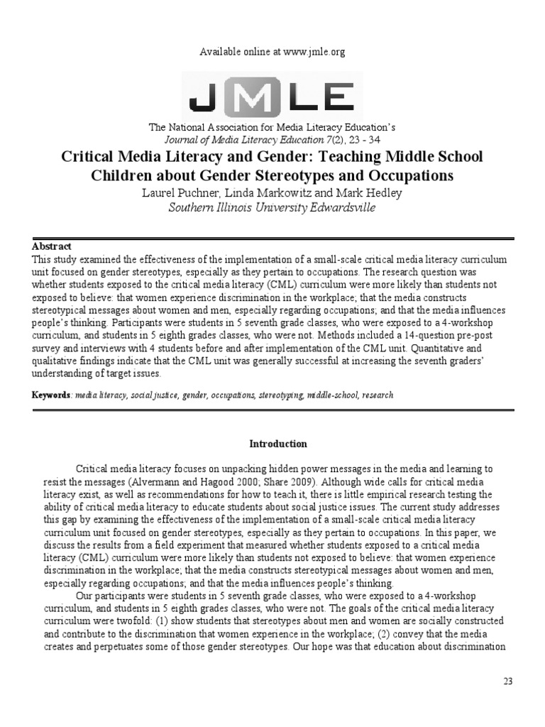 Critical Media Literacy and Gender | PDF | Sexism | Stereotypes