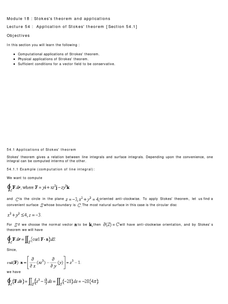 Note On Stokes Theorem and Application | PDF | Integral | Theoretical ...