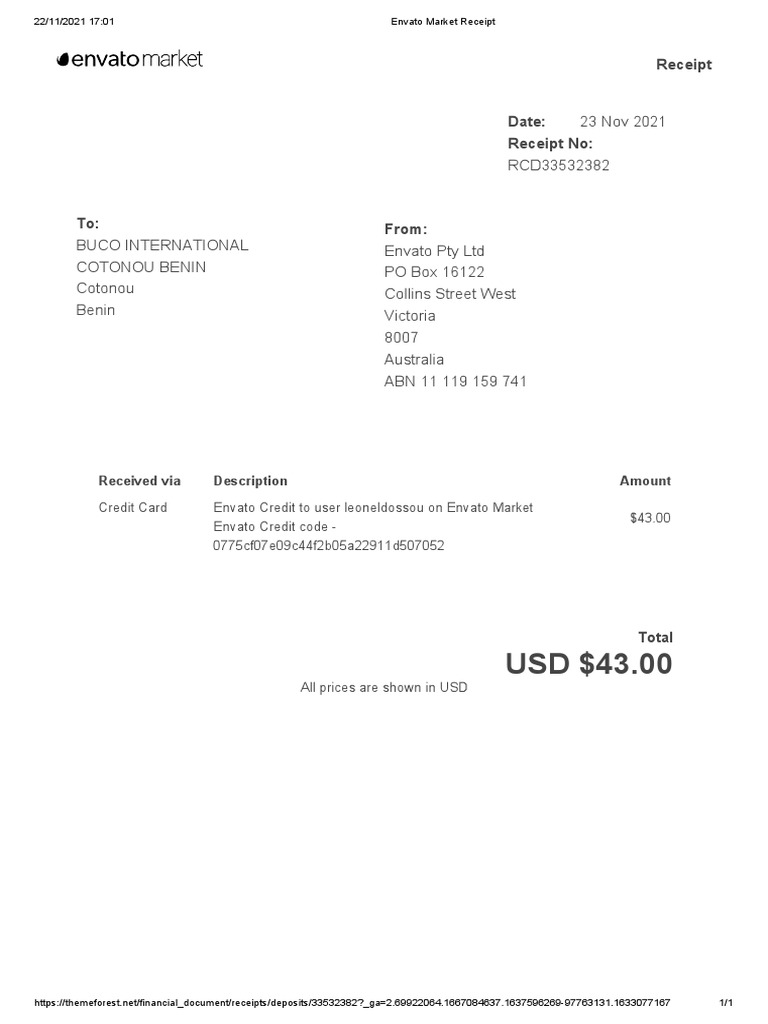 Envato Market Receipt-Converti | PDF