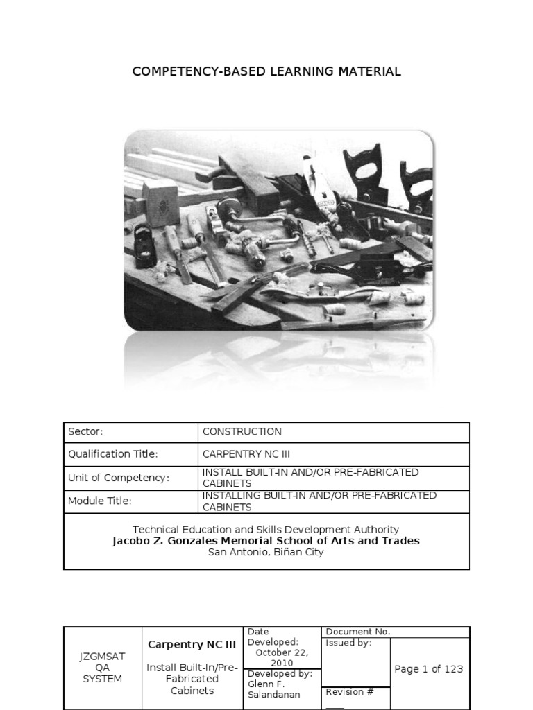 CBLM - Install Built-In and or Pre-Fabricated Cabinets | PDF | Plywood ...