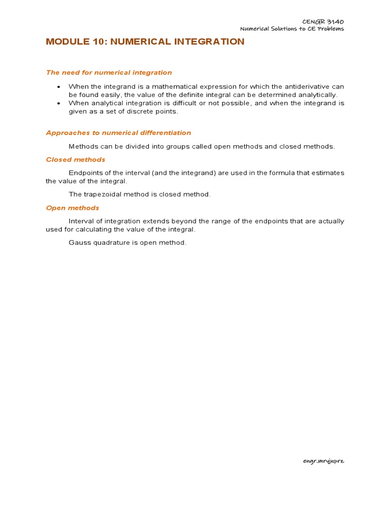 Module 10: Numerical Integration | PDF | Integral | Mathematics