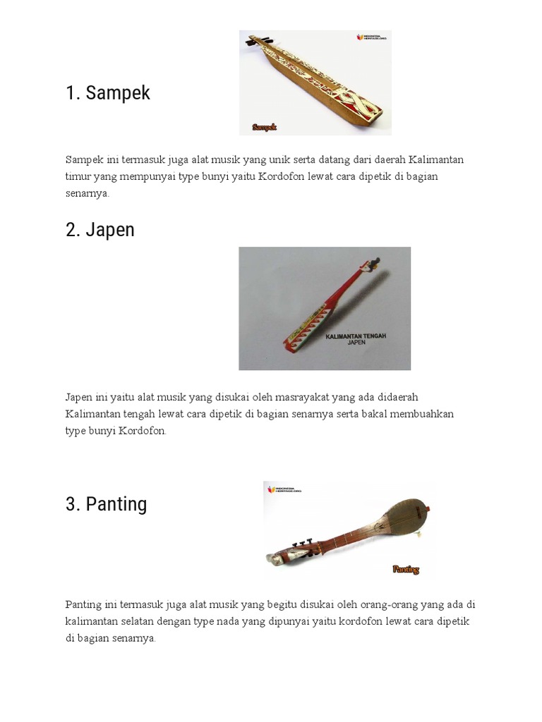 Alat Musik Japen dan Sampek Kalimantan | PDF