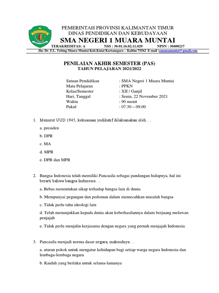 Soal Pas PPKN Kelas Xii | PDF