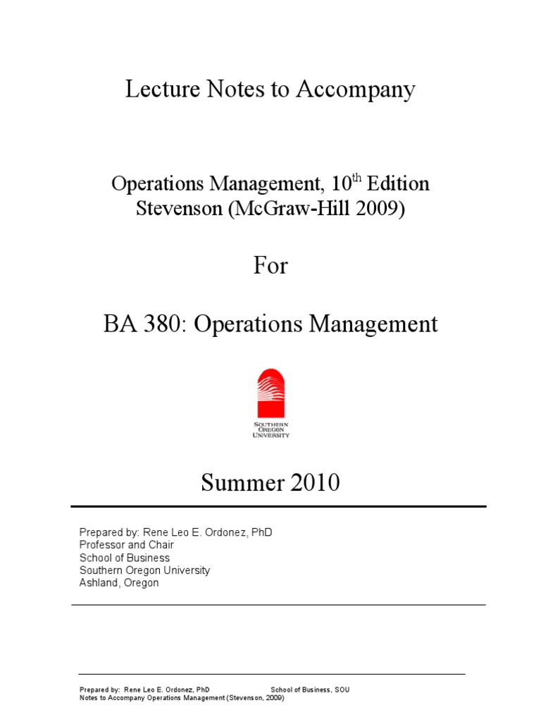 Lecture Notes To Accompany: Operations Management, 10 Edition Stevenson ...