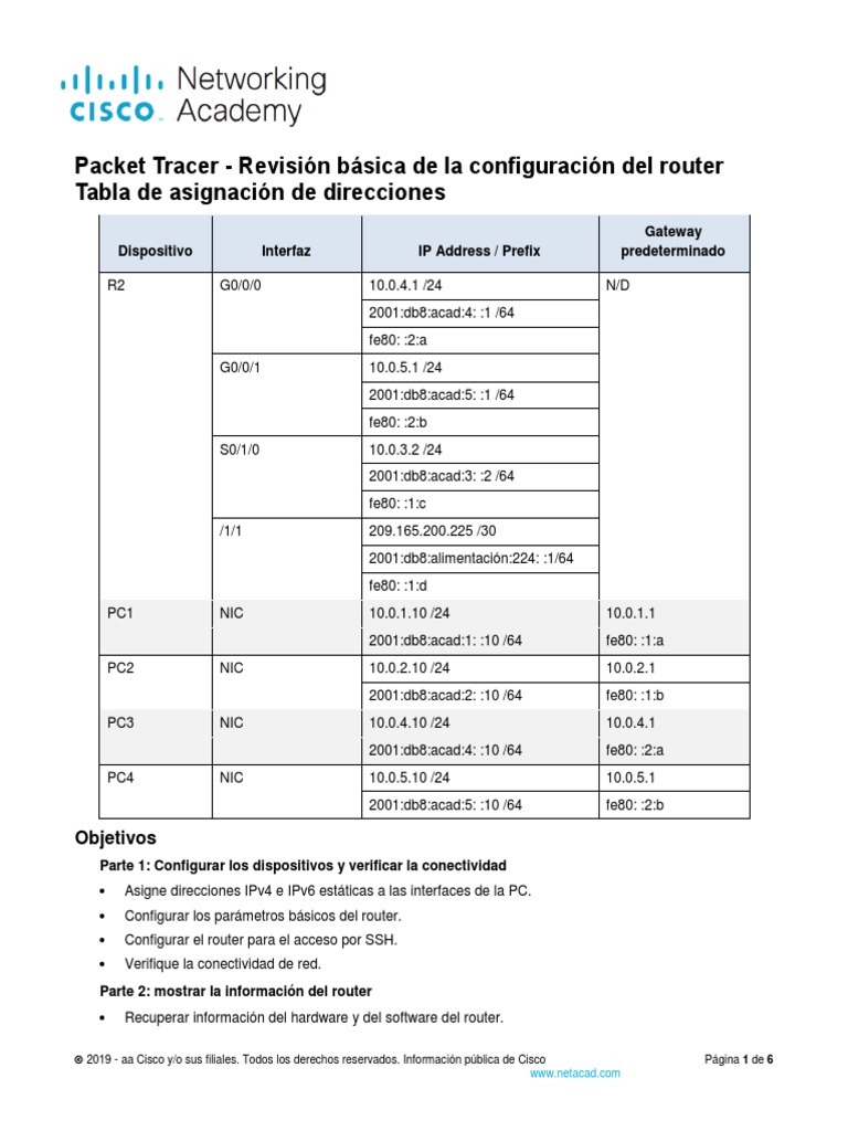 Configuración básica router IPv4 e IPv6 | PDF | Enrutador (Computación) | Yo Pv6