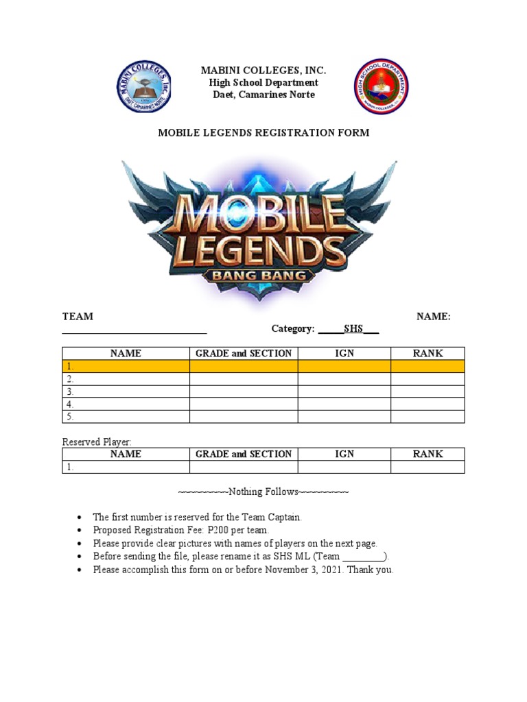 ML Registration Form (SHS) | PDF