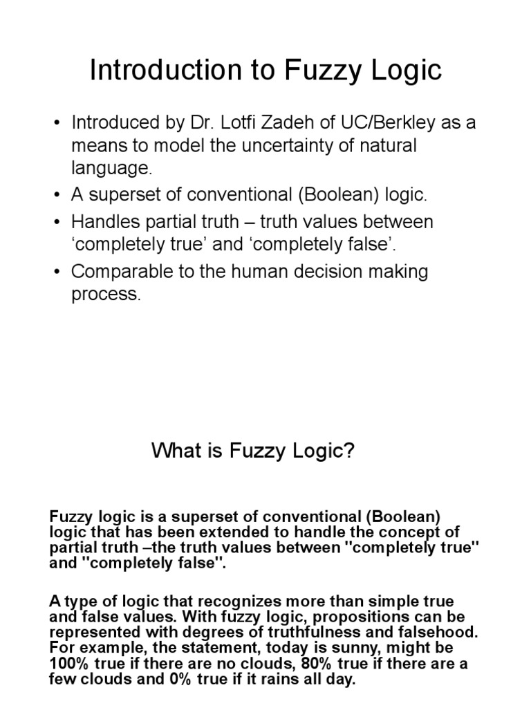 Introduction To Fuzzy Logic | PDF | Fuzzy Logic | Logic