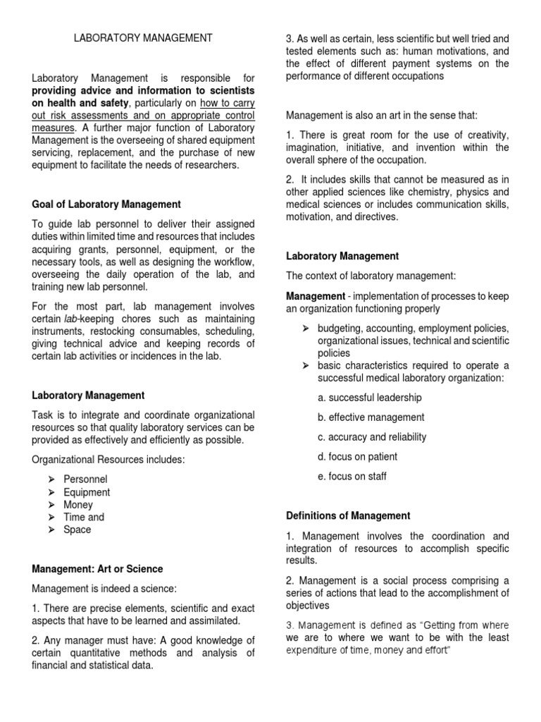 Intro To Laboratory Management | PDF | Laboratories | Science