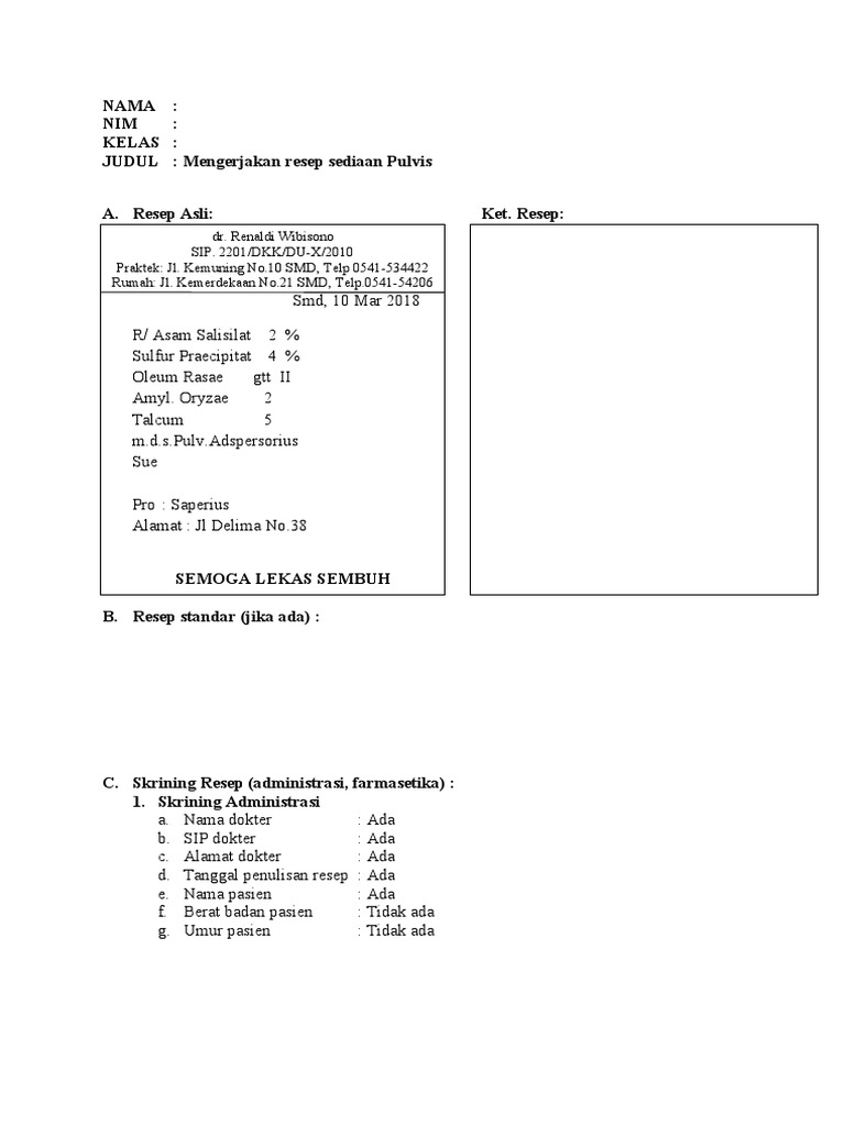 Resep Sediaan Pulvis | PDF