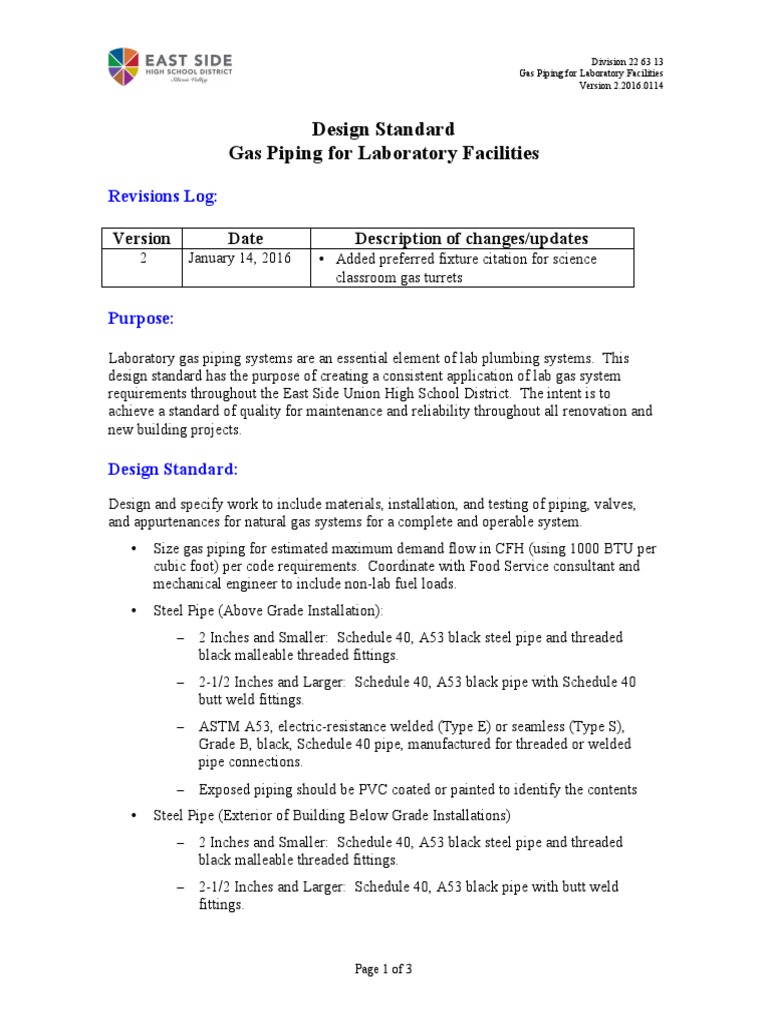 Laboratory Gas Piping Design Standards | PDF | Pipe (Fluid Conveyance ...