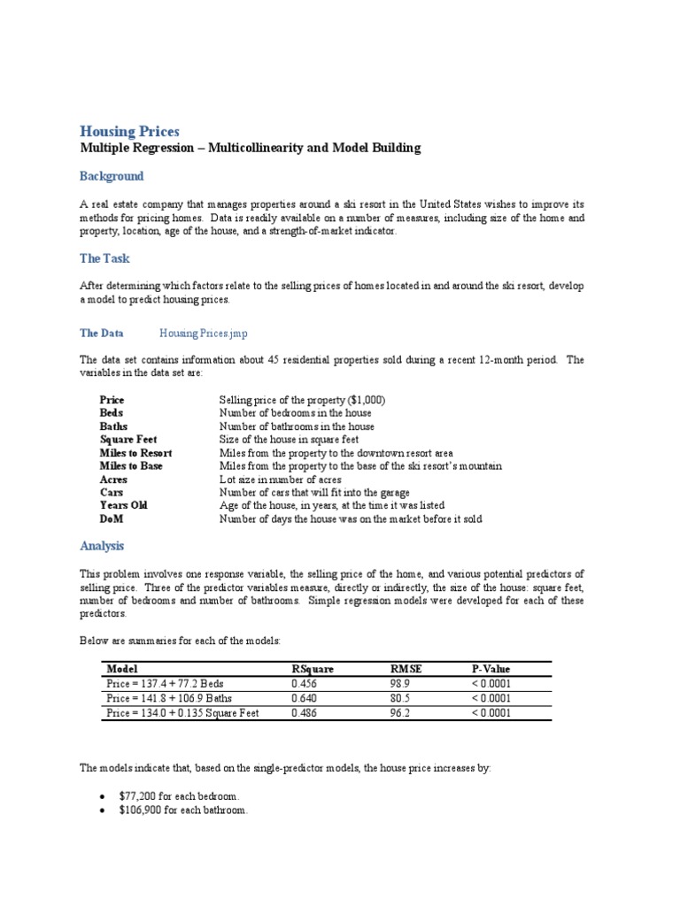 Housing Prices Solution | PDF | Multicollinearity | Linear Regression