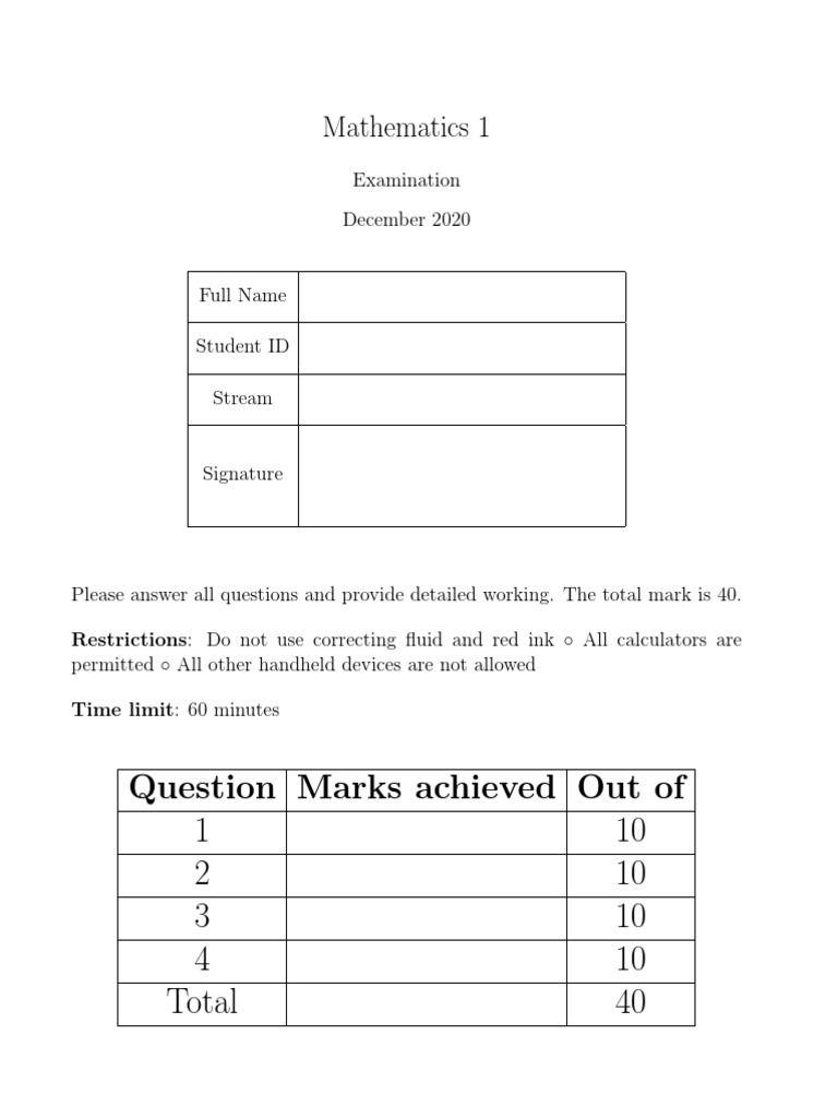 Exam | PDF | Area | Function (Mathematics)