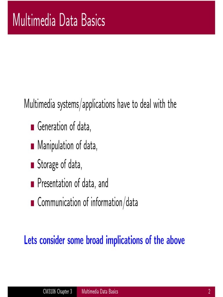 2-Multimedia Data Basics | PDF | Analog To Digital Converter | Sampling (Signal Processing)