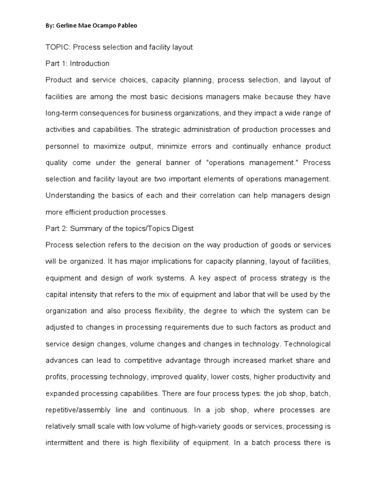 Process Selection & Facility Layout Guide | PDF | Operations Management ...