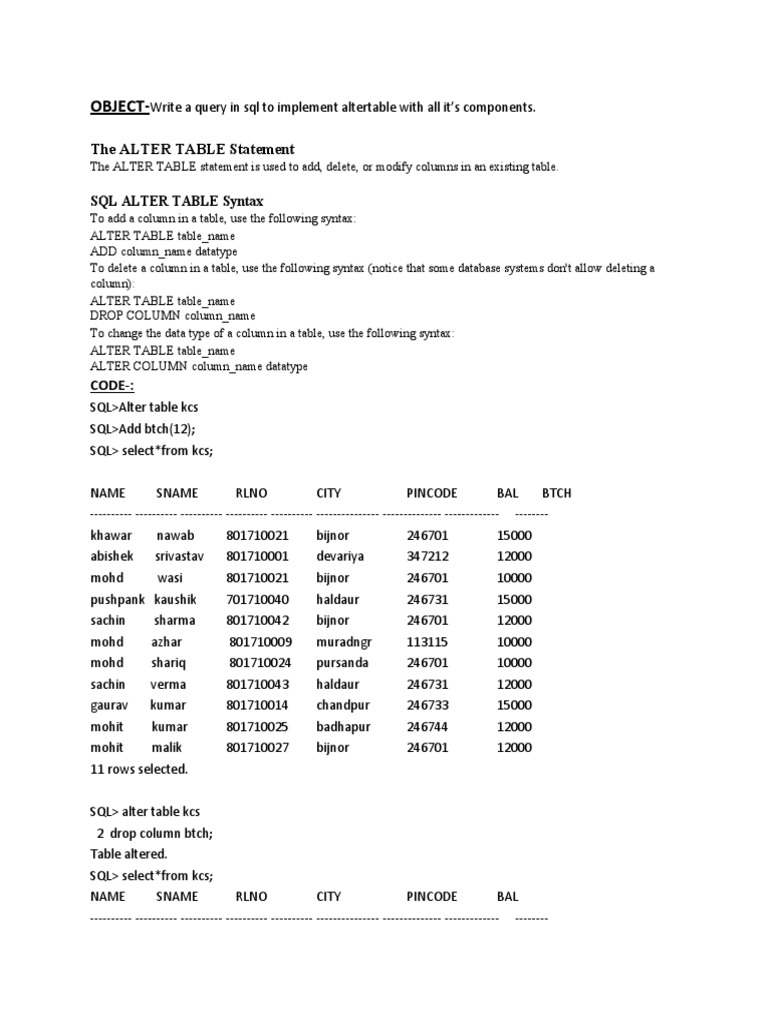 Alter Table | PDF | Table (Database) | Software Engineering