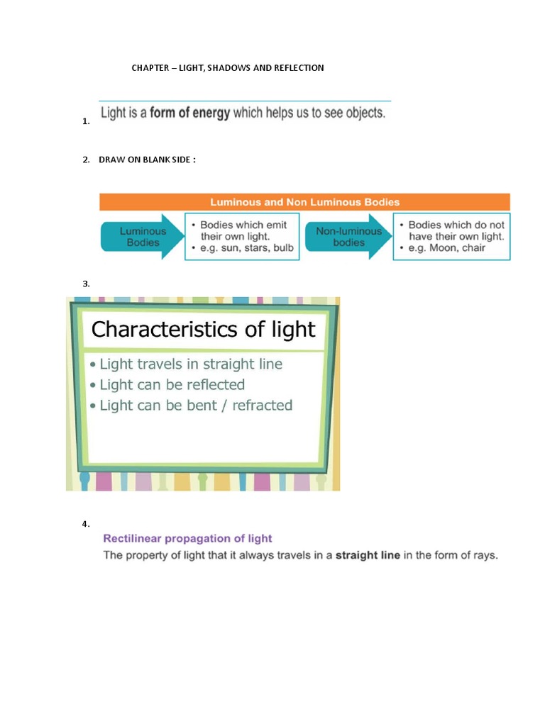 Chapter - Light, Shadows and Reflection | PDF