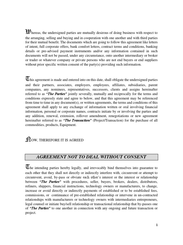 Agreement Not To Deal Without Consent | PDF | Financial Transaction ...