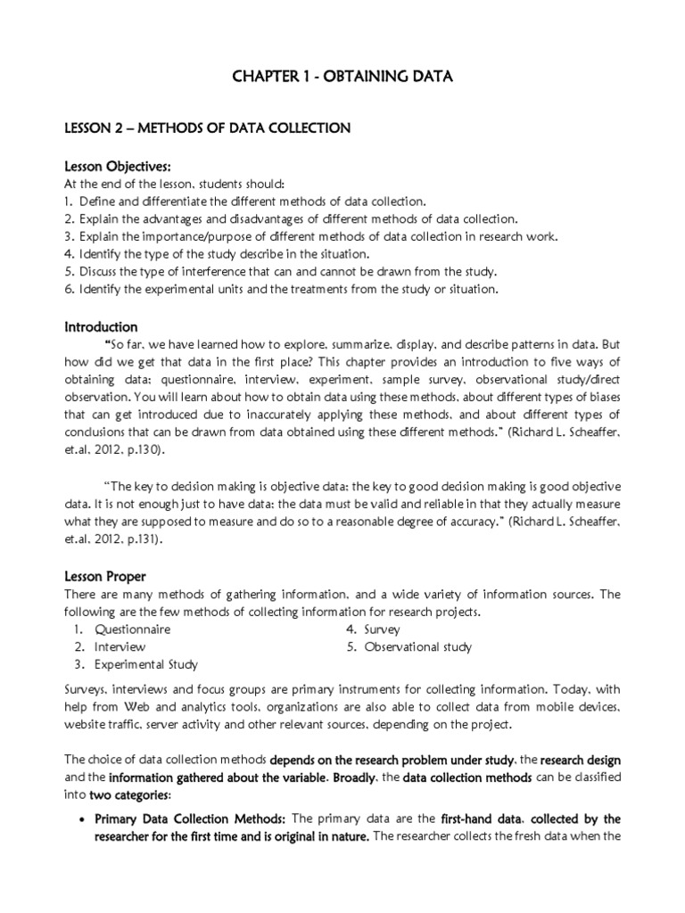Lesson 2 - Methods of Data Collection | PDF | Interview | Survey ...