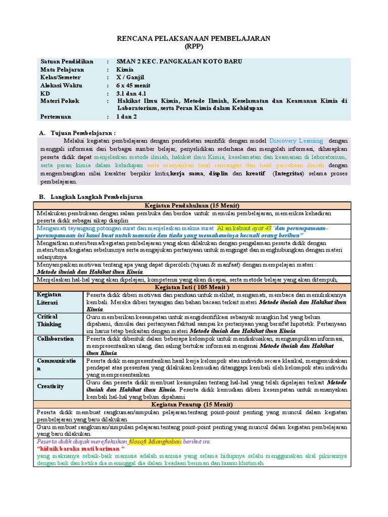 RPP 1 Lembar Hakikat (KD 3.1) Fix | PDF