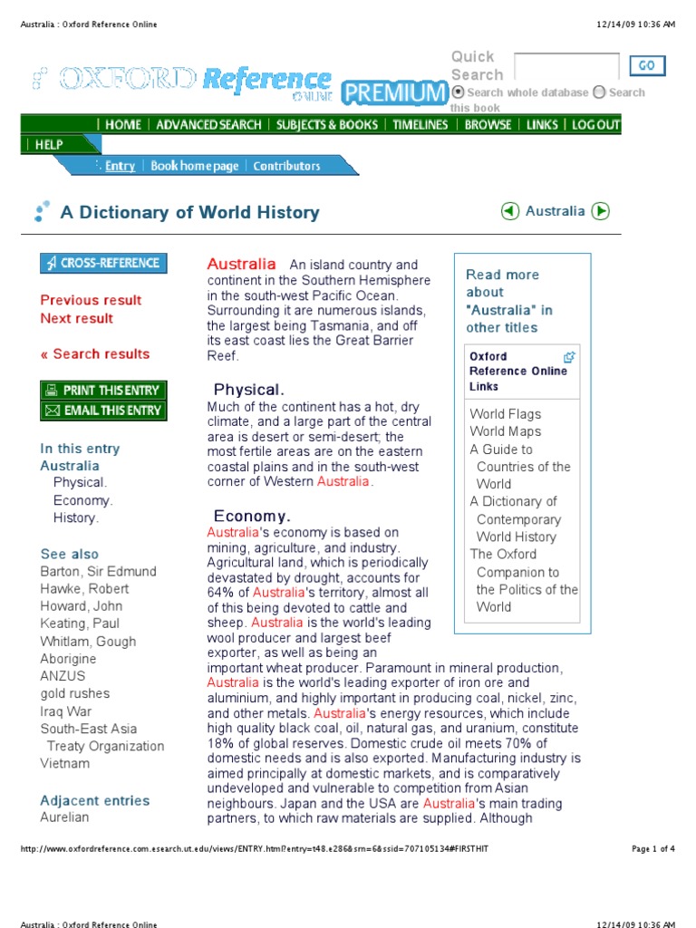 Oxford Reference Online | PDF | States And Territories Of Australia ...