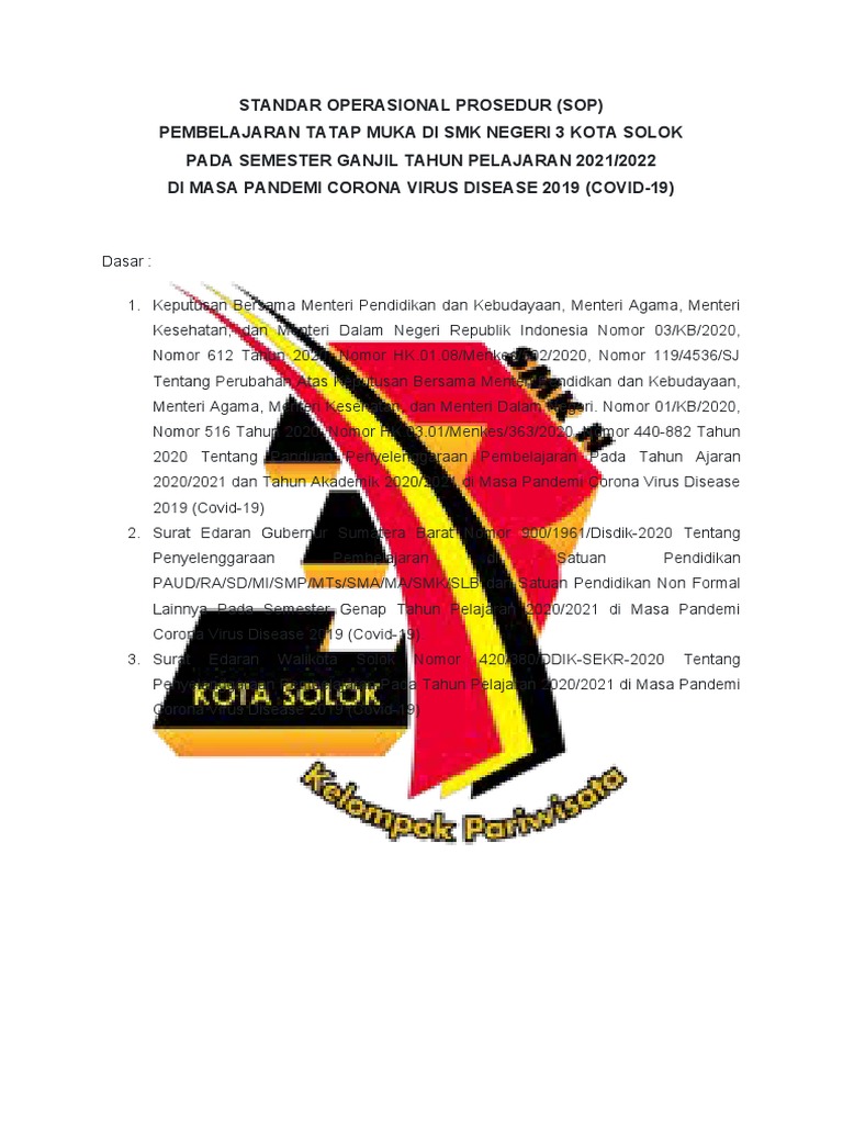 Sop PBM Tatap Muka SMK 3 2021-2022 | PDF