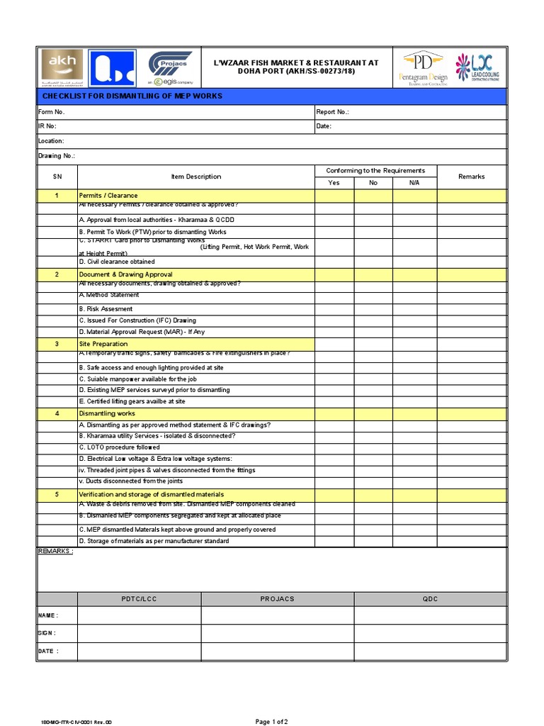 Checklist For Dismantling & Preservation of Existing MEP Works-Final ...