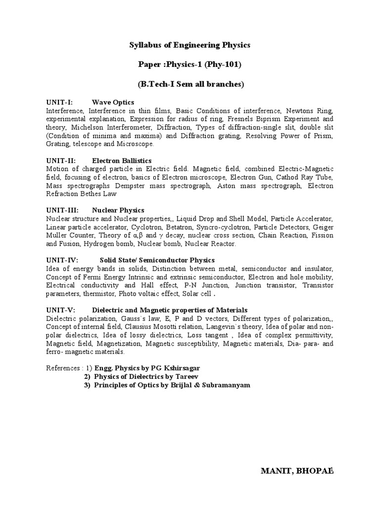 Syllabus of Engineering Physics Paper:Physics-1 (Phy-101) (B.Tech-I Sem ...