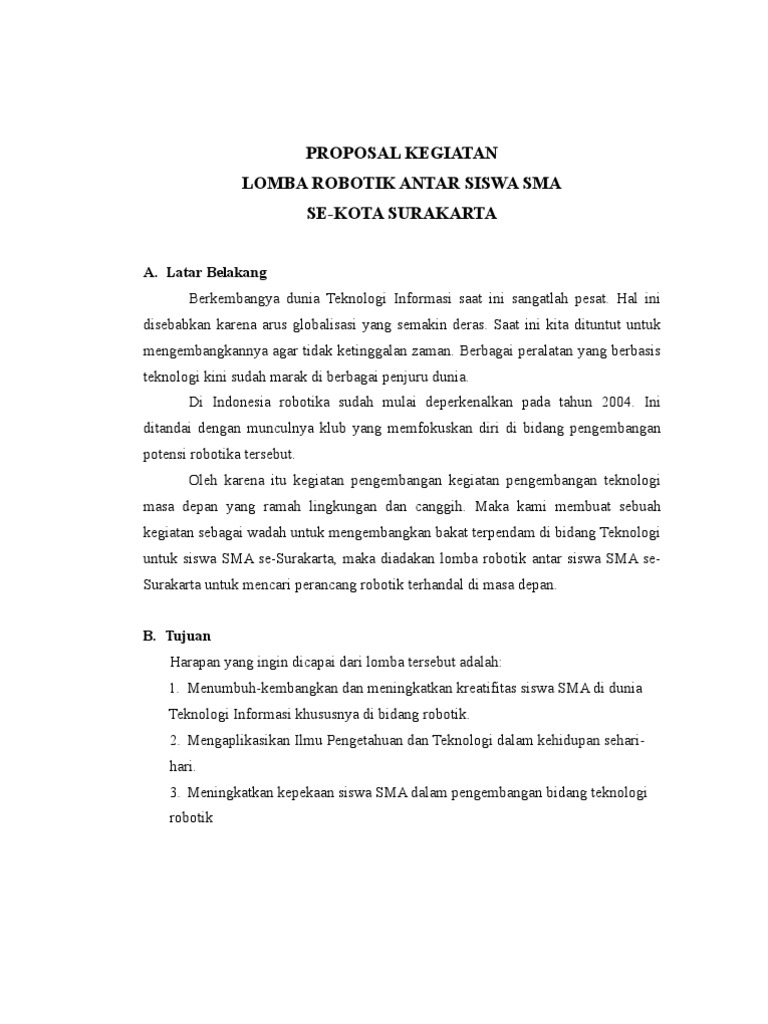 Proposal Lomba Robotik SMA Surakarta | PDF