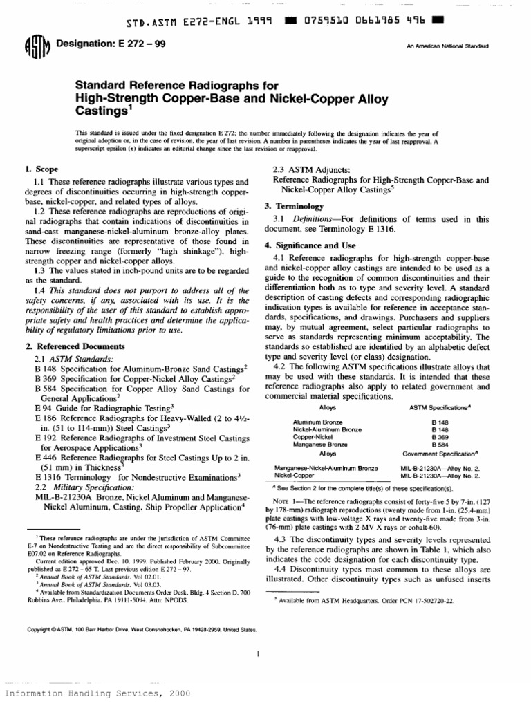 E272-99 Copper & Alloy Castings | PDF | Business | Technology & Engineering