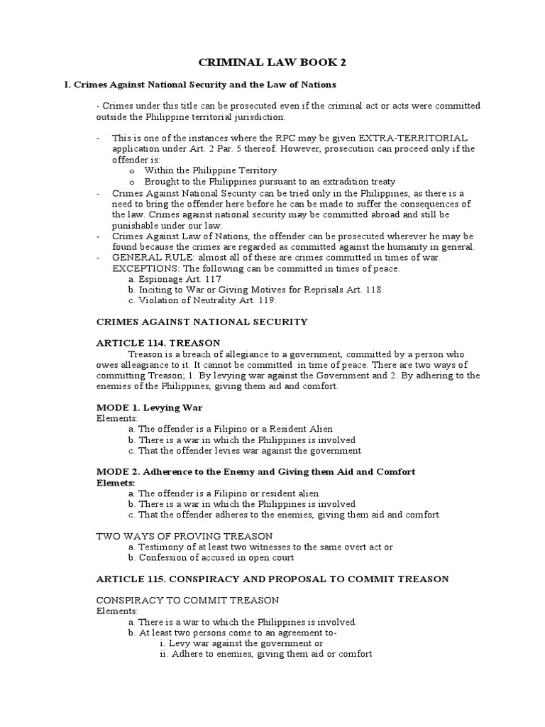 CRIMINAL LAW BOOK 2-Part 1 | PDF | Treason | Crime & Violence