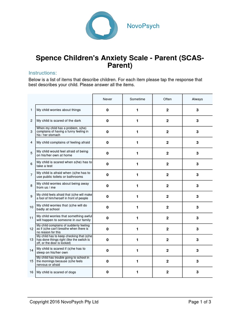Scas-Parent - Template (Child Anxiety Filled by Parent) Scale | PDF