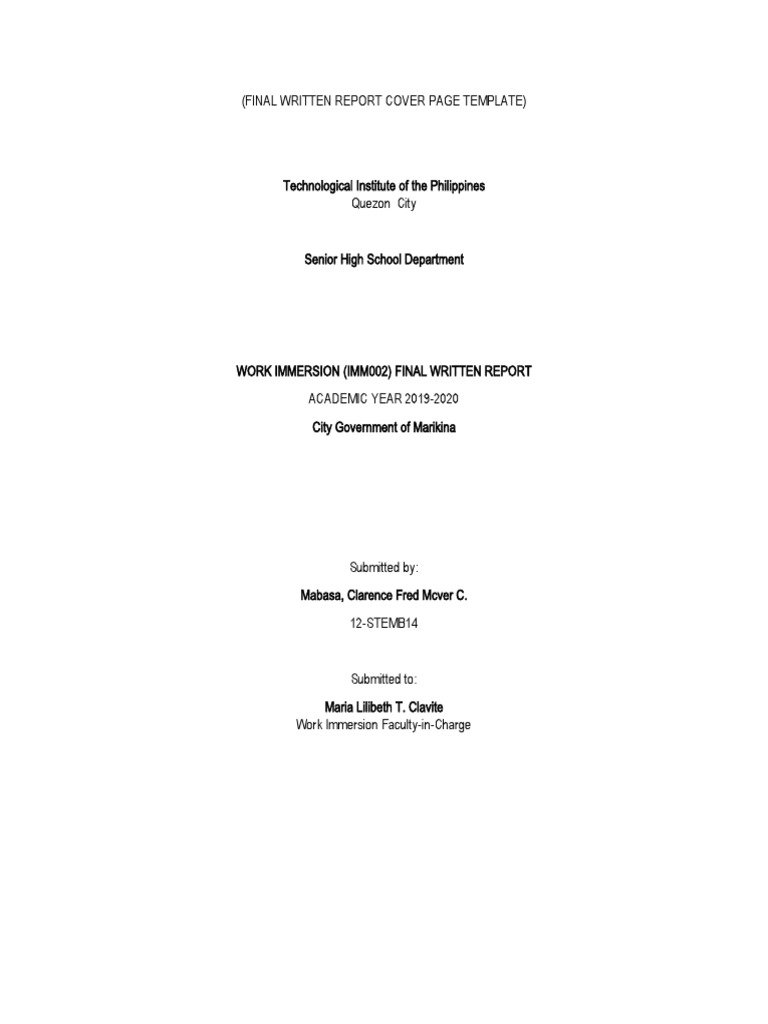 Final Written Report Cover Page Template | PDF | Internship | Job Hunting
