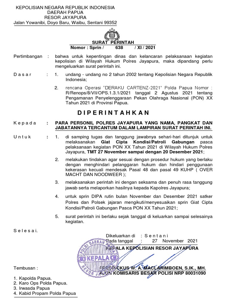 Sprin Cipkon Patroli Gabungan Pasca Pon XX Tahun 2021 | PDF