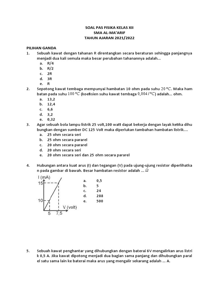 Soal Pas Ganjil Fisika Kelas Xii 2021 | PDF