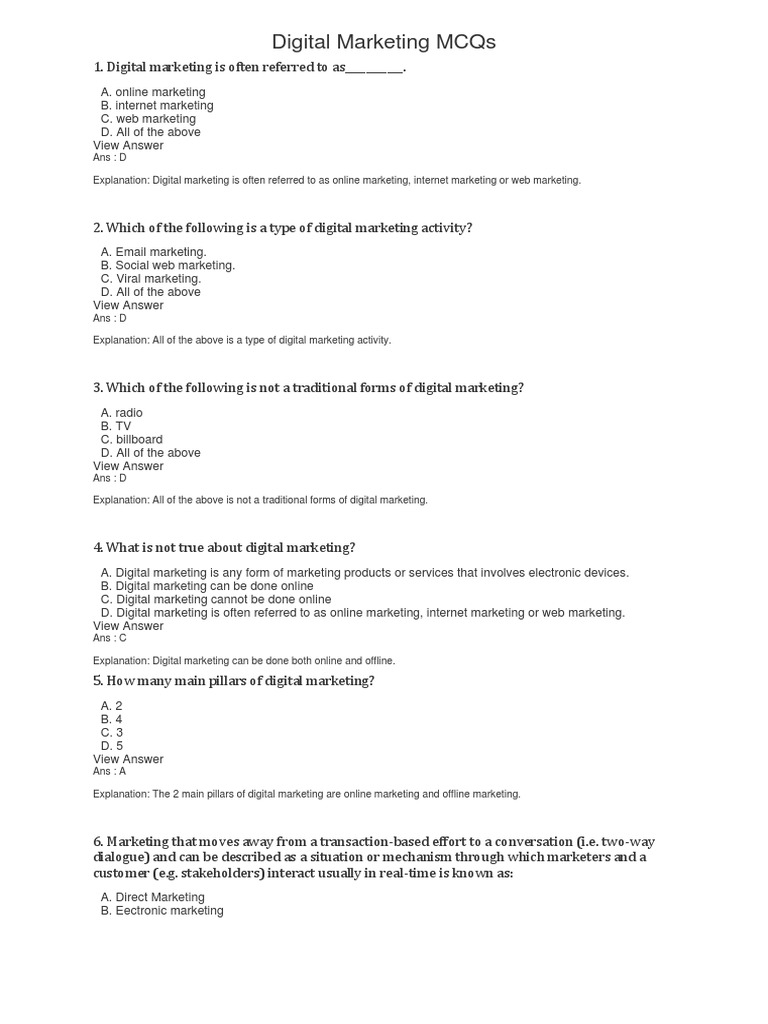 Digital Marketing MCQs | PDF | Digital Marketing | Online Advertising