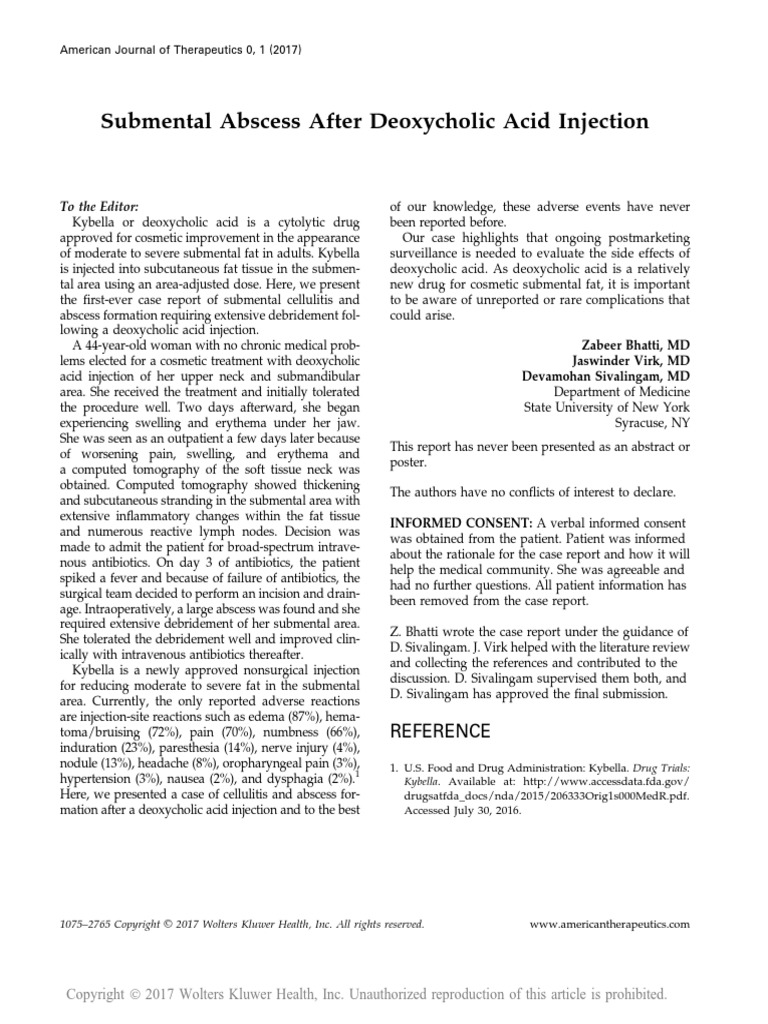 Submental Abscess After Deoxycholic Acid Injection: Reference | PDF ...
