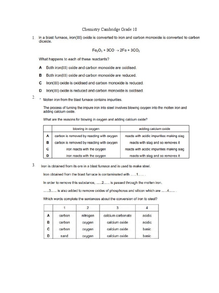 Chemistry Cambridge Grade 10 | PDF | Sulfur | Atmosphere Of Earth