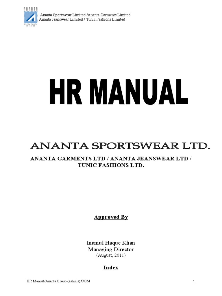 HR Manual - ANANTA GARMENTS LTD | PDF | Employment