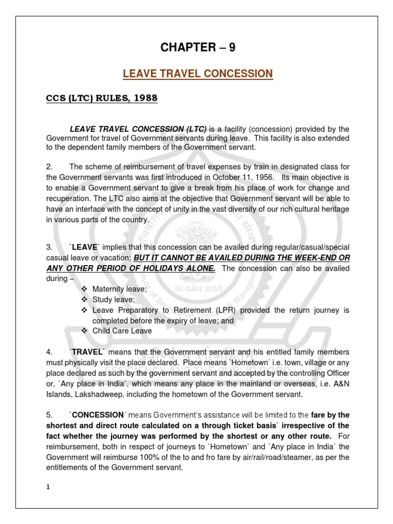 Leave Travel Concession: CCS (LTC) RULES, 1988 | PDF