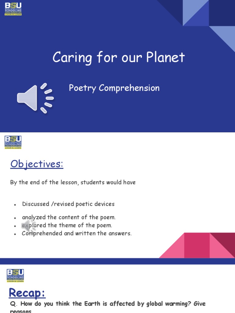 Caring For Our Planet: Poetry Comprehension | PDF