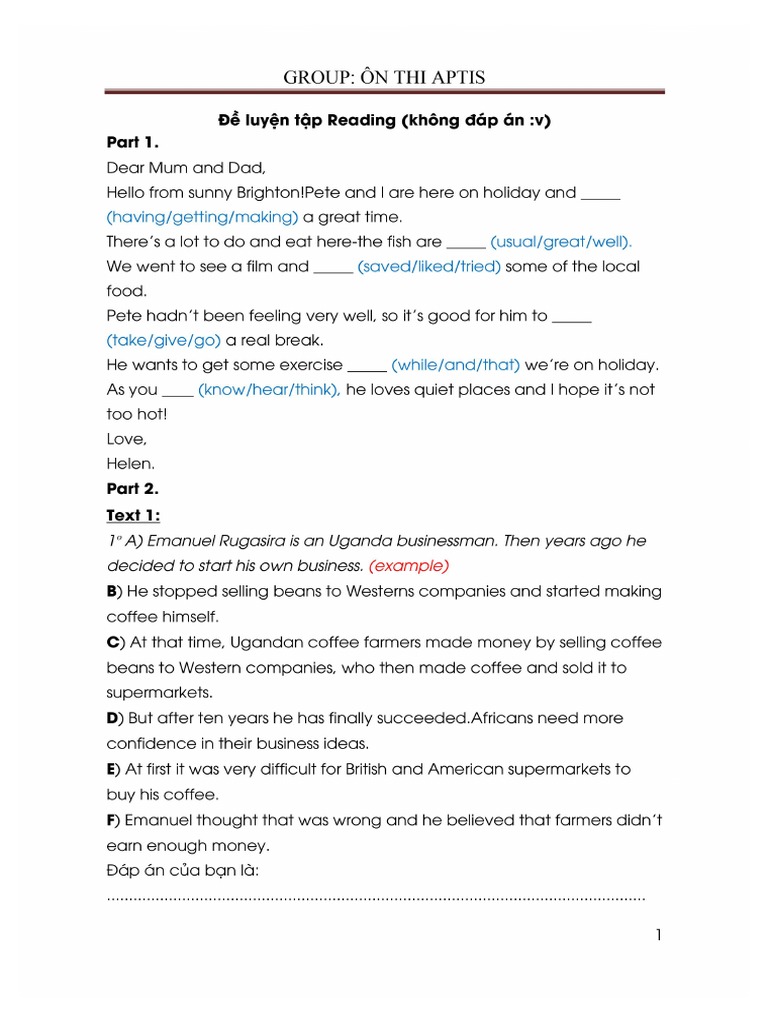 Aptis Reading Test | PDF