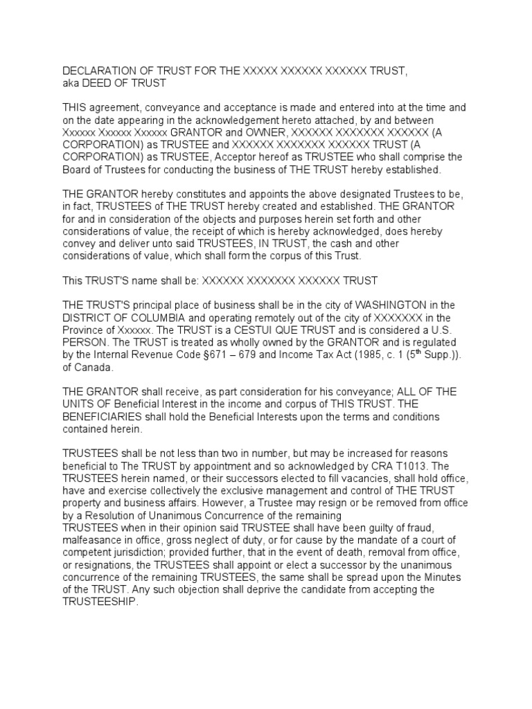 Trust Declaration and Indenture Overview | PDF | Trust Law | Trustee