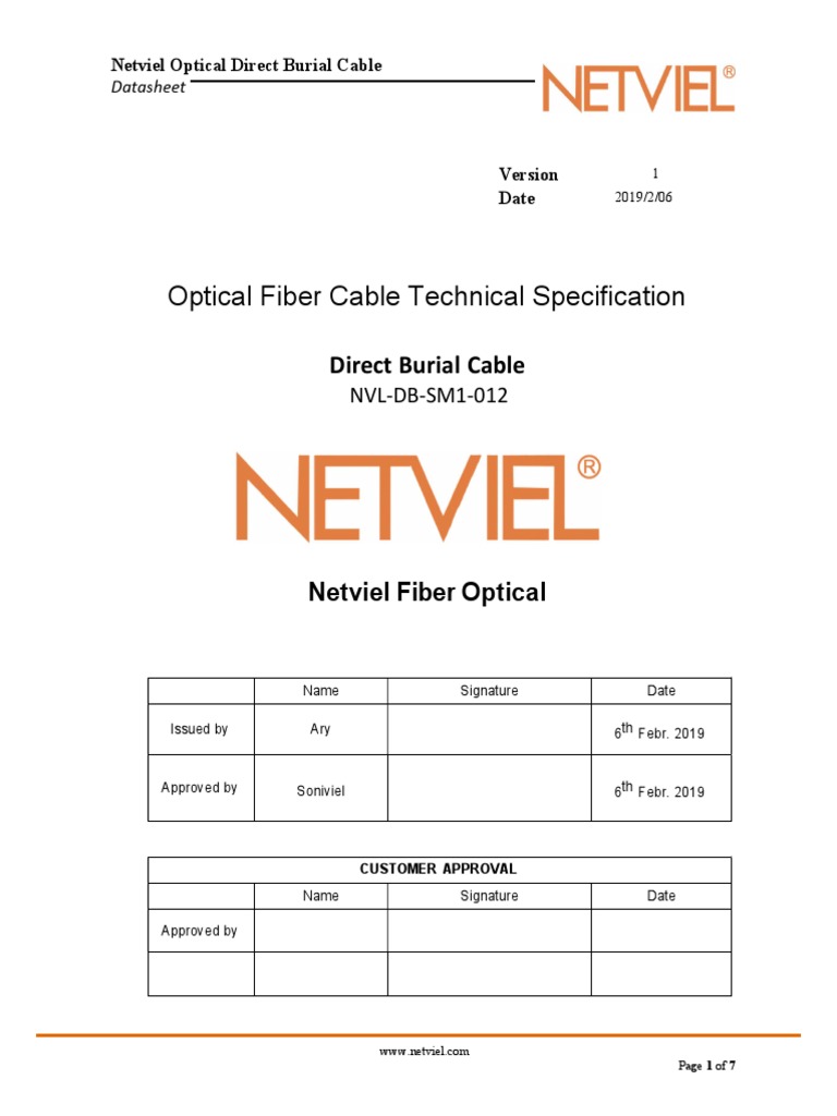 NETVIEL Cable Specification For Direct Burial Cable Singlemode SM1 12f ...